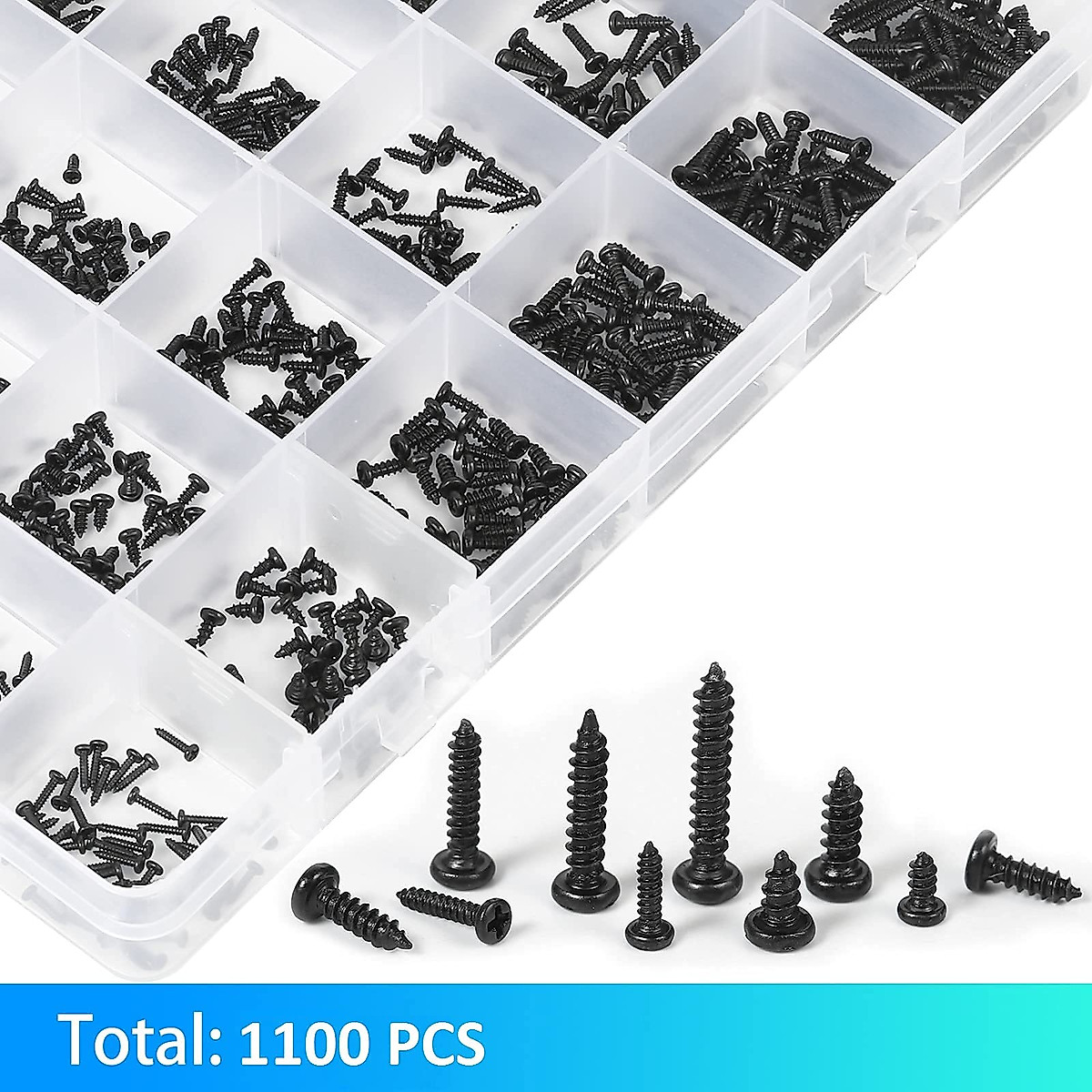 MEIYYJ 1100pcs Round Pan Head Tapping Screws Laptop Notebook Computer Screws Kit,M1.2,M1.4,M1.5,M1.7,M2 countersunk Phillips Mini Screw Set for Electronic Repair (1100PCS)