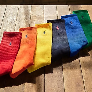 POLO RALPH LAUREN Mens Classic Sport Repreve Socks 6 Pair Pack - Arch Support and Comfort Cushioning Solid Bright Low Cut, Multi-colored, 6-12.5 US