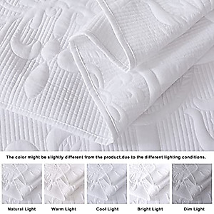 Damask Quilt Queen Size Bedding Sets with Pillow Shams, Boho Lightweight Soft Bedspread Coverlet, White Quilted Blanket Thin Comforter Bed Cover for All Season Spring Summer, 3 Pieces, 90x90 inches