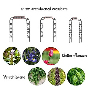 Heavy Duty Garden Arch Roses Vines Black Metal Tubular Arbour Archway Arches Trellis Arbor Frame Anti-Rust Weatherproof 1 Pcs 1.8x2.4m 2.8x2.4m 3.2x2.4m (Black W2.3xH2.4m)