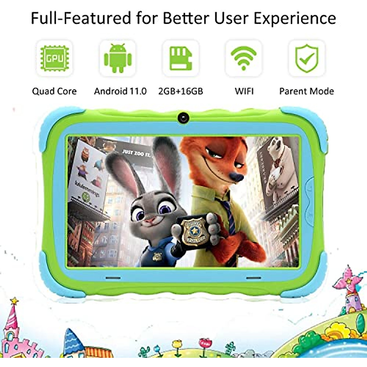 Wainyok Kids Tablet, 7 inch Eye Protection IPS Screen, 2GB 16GB WiFi Tab, Dual Camera, Bluetooth & Kids-Proof Case Android11 Tablet