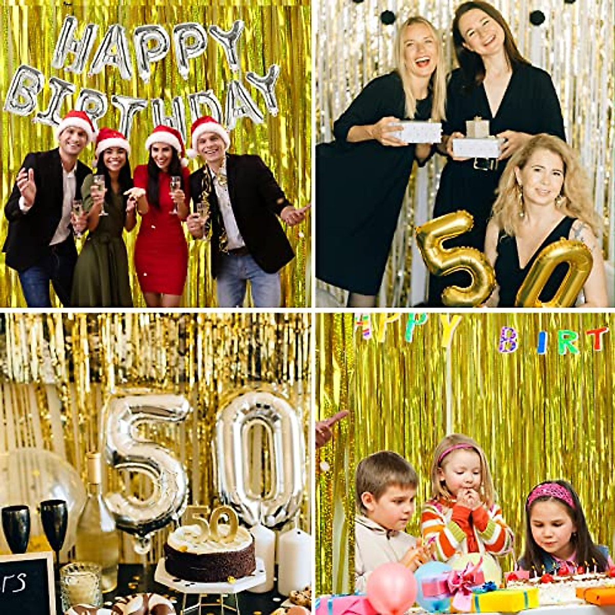 Gold Foil Fringe Curtains Tinsel Backdrop Birthday Decorations, 3.28 * 8.2ft, Photo Booth Props Gold Sparkle Party Suppliers for Engagement, Bachelorette Party, Christmas, New Year