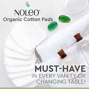 Noleo Organic Cotton Pads with 3-in-1 Diaper Care - 150ct Large & Pressed Cotton Squares 3.54x3.54in Pads - 8oz All in One Baby Cleanser, Baby Lotion & Diaper Rash Cream