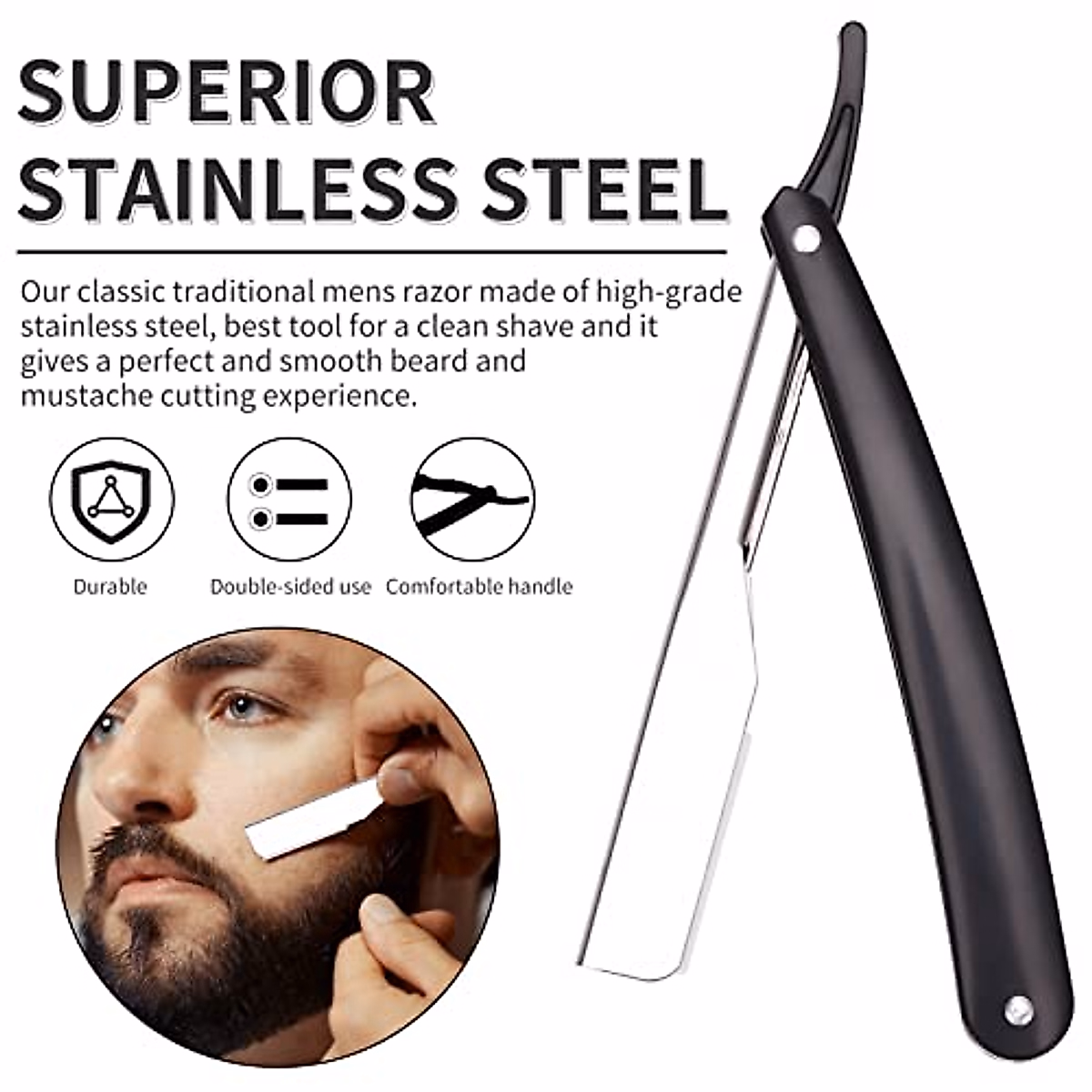 Straight Edge Razor with 100 Single Derby Straight Razor Professional Straight Blade Razor Men's Straight Shaving Razors (Black - Plastic Handle)