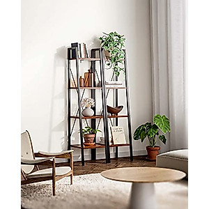 Pipishell Ladder Shelf Bookcase, 4 Tier Bookshelf, Freestanding Plant Flower Stand, Multipurpose Organizer Rack for Home/Office/Living Room/Balcony/Bedroom/Kitchen, Red Brown