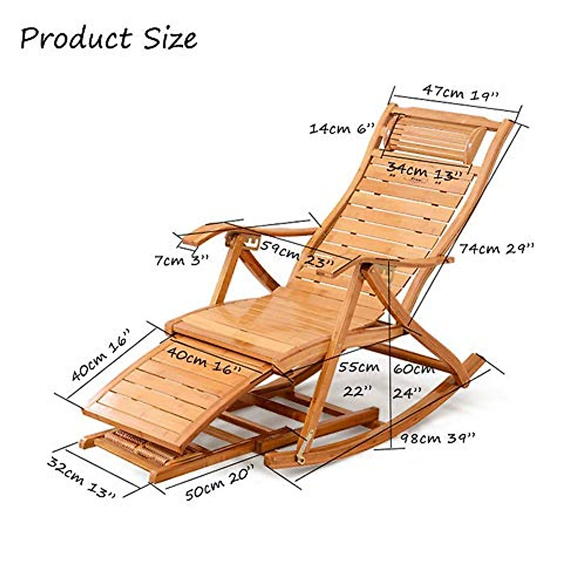 Lounge Chair, Zero Chair,Lounge Chairs,Wooden Folding Rocking Chair Balcony Bamboo Adjustable Back Chair with Headrest and Foot Massage Outdoor Sun Loungers Old Man Siesta Chair