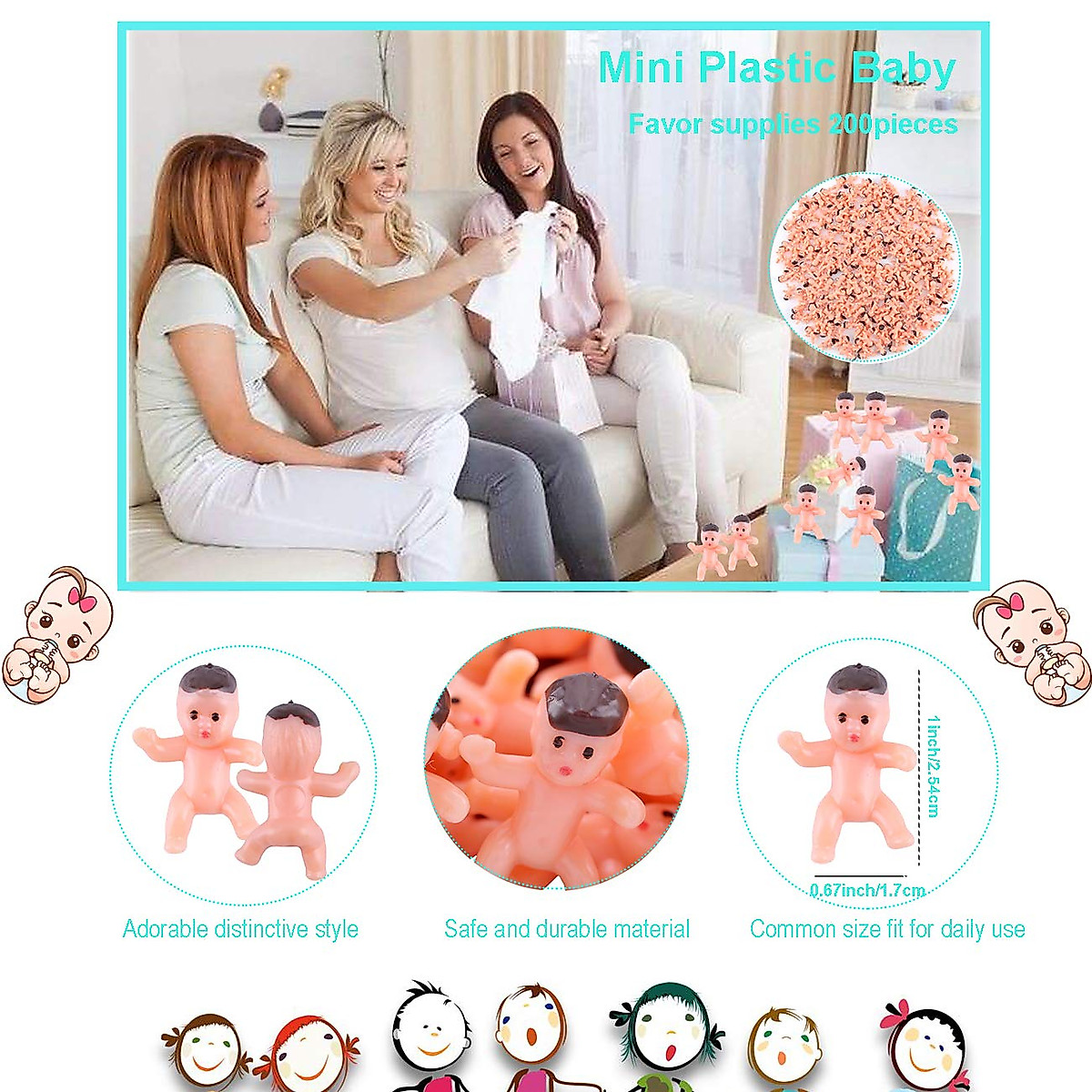 Mini Babies, 200pcs 1Inch Mini Plastic Babies for Baby Shower Ice Cubes Game Tiny Babies Baby Party Favor Supplies Decorations