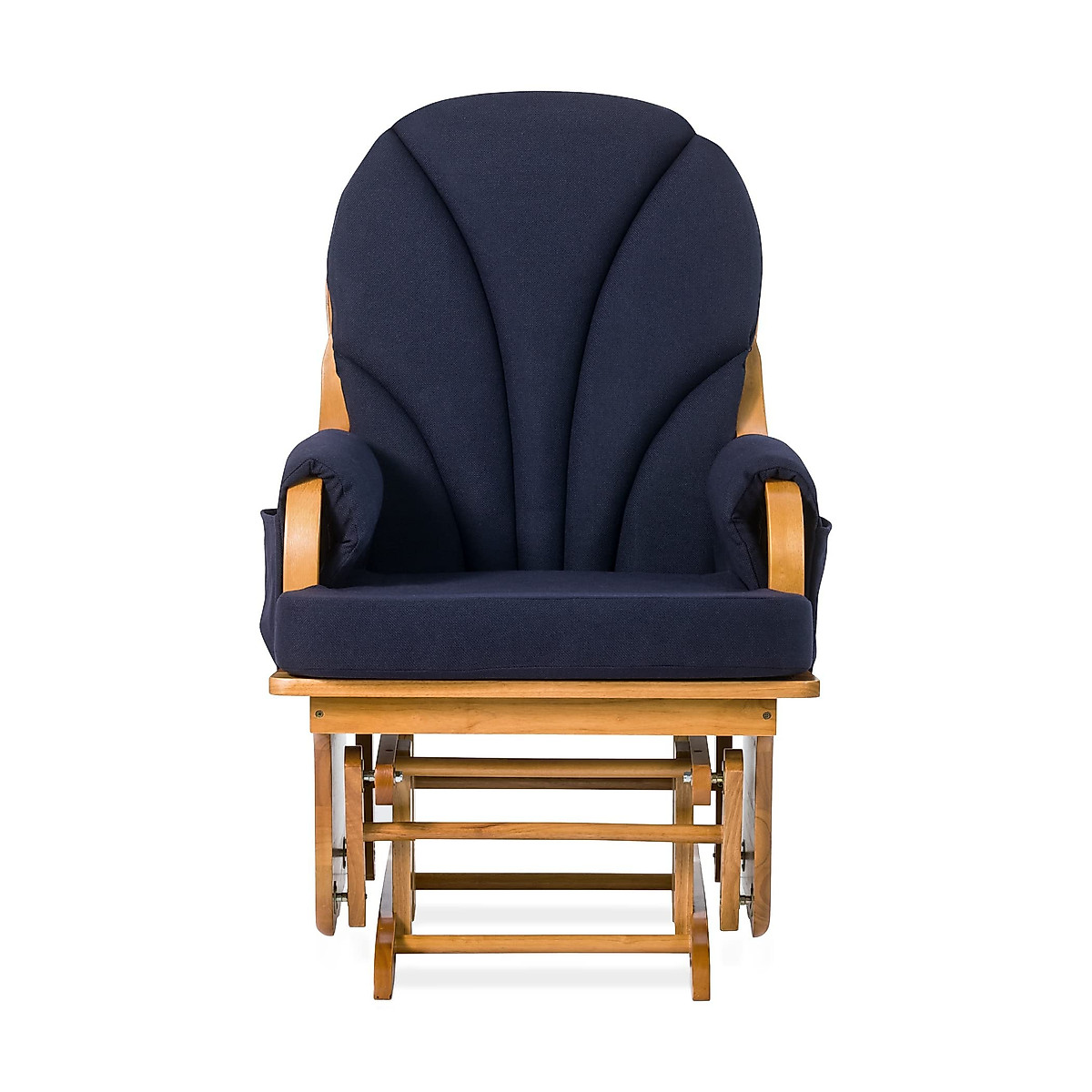 Foundations Lullaby Glider Rocker Chair for Nursery or Daycare, Solid Wood Base Frame, Padded Foam Arm Rests, Side Storage Pockets, Designed for Comfort (Natural/Blue)