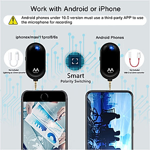 Wireless Lavalier Microphone System Wireless Lapel Mic Micro Rechargeable Recording with Monitor Jack for iPhone iPad Smartphone Camera Laptop YouTube Interview Vlog Video