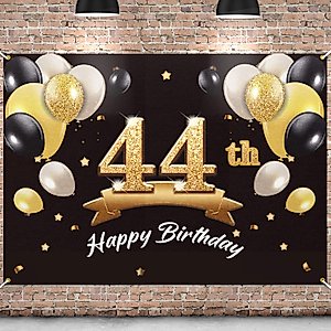 PAKBOOM Happy 44th Birthday Banner Backdrop - 44 Birthday Party Decorations Supplies for Men - Black Gold 4 x 6ft