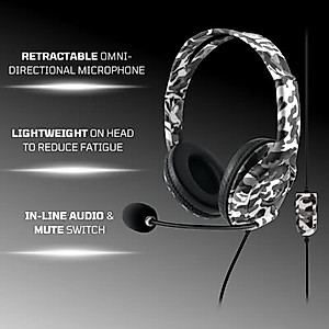 Nyko Nu-3500 Universal Wired Headset for Gaming - Lightweight Headphones w/Adjustable Microphone - Compatible w/Xbox One, Xbox X/S, PS4, PS5, & Nintendo Switch - Gaming Accessories (Winter Camo)