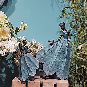 Guichifun Fairy Statue Collection Home Decoration - Leaf Angel Girls Resin Home Decor for Outside or Inside Rustic Garden Outdoor Yard Decorations Figurines Gift 5.5 x 3.25 x 8 Inch