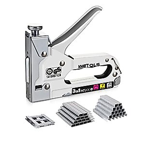 WETOLS Staple Gun, Heavy Duty Staple Gun, 3 in 1 Manual Nail Gun with 2400 Staples(D, U and T-Type), for Upholstery, Material Repair, Carpentry, Decoration, Furniture, DIY - DY808