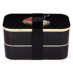 Food Rice Fish Sushi Sleep Adult Lunch Box with 2 Compartments & Cutlery Leak Proof Meal Prep Containers for Work Travel