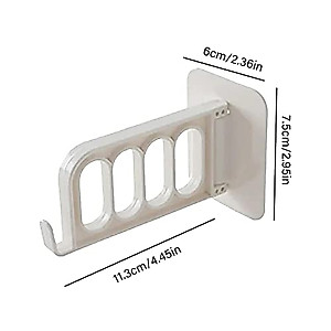 Dous Folding Wall Mounted Clothes Hanger, No Hole Punching No Trace Installation Wall Coat Rack, 4 Holes Wall Multi-Functional Hanger for Balcony Clothes, Keys, Bathroom, Wardrobe Storage