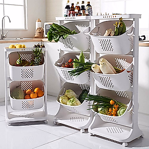 Multipurpose Sorter Basket ,3-Tier Laundry Basket with Wheel Rolling Laundry Sorter Hamper for Kitchen Bedroom Baedroom Bathroom ,Tier Basket Stand with 6 Side Hooks Storage Shelf