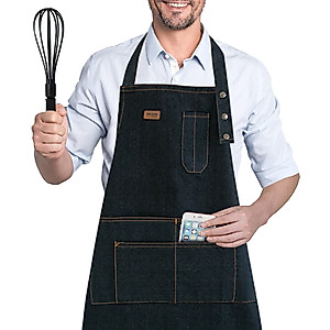 BICHIKEY Kitchen Cooking Apron for Women Men with Large Pockets, Adjustable Neck Strap Chef Apron, Perfect for Barber, BBQ, Waitress, Workshop, Gardening