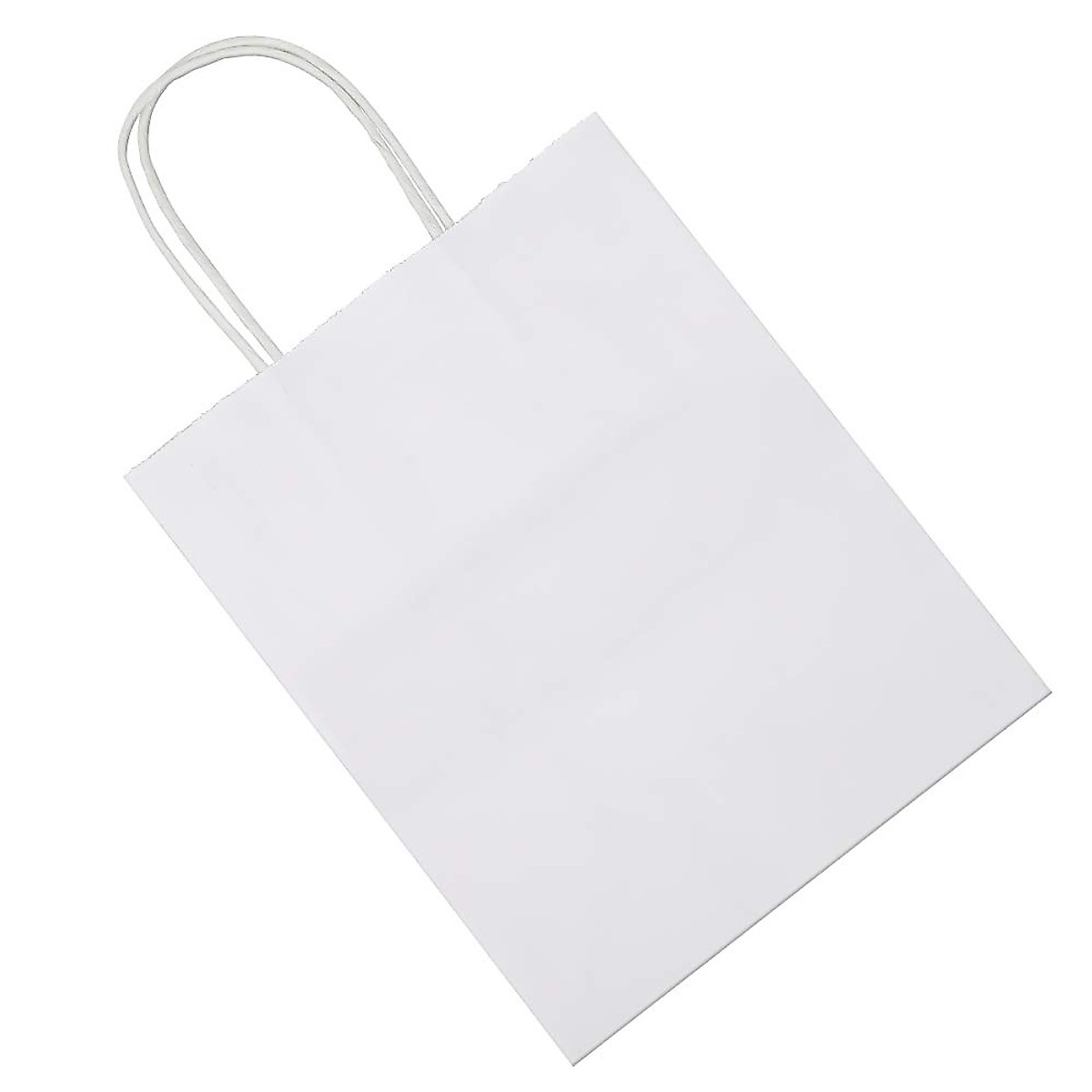 bagmad 100Pcs Pack 8x4.75x10 inch Medium White Kraft Paper Bags with Handles Bulk, Gift Bags, Craft Grocery Shopping Retail Birthday Party Favors Wedding Sacks Restaurant Takeout, Business (100)