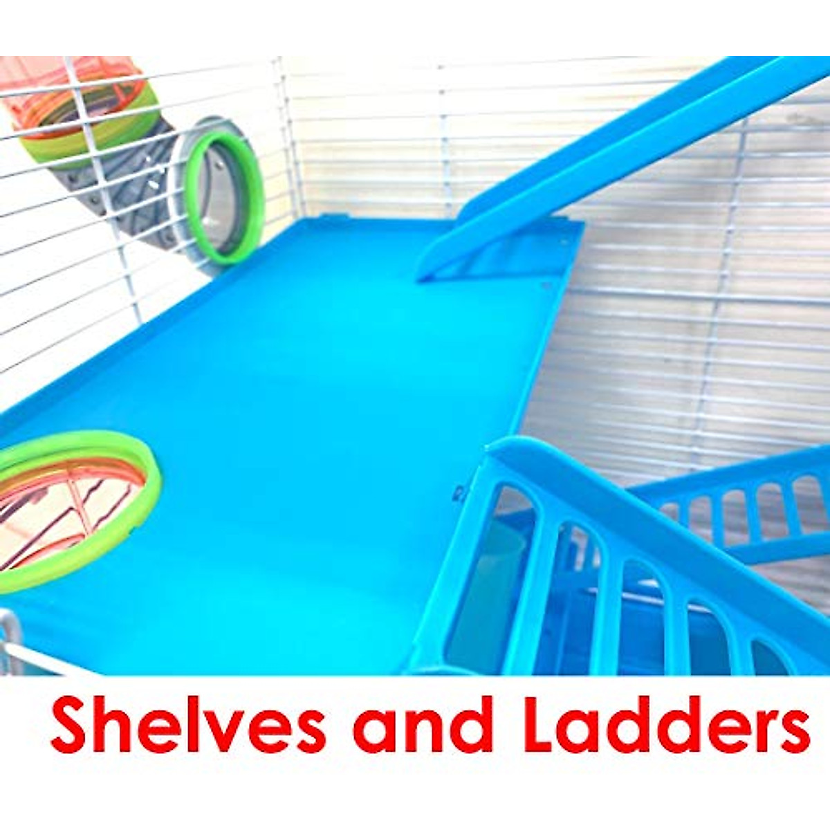 Large Twin Tower 5-Levels Crossing Level Tube Habitat Syrian Hamster Home Rodent Gerbil Mouse Mice Rat Wire Animal Cage (21L x 14W x 23H inches, Blue)