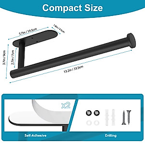 Paper Towel Holder Under Cabinet, Kitchen Paper Towel Holder Wall Mount, Self Adhesive Paper Towel Roll Holder SUS304 Stainless Steel Paper Towel Bar Paper Towel Rack - Black