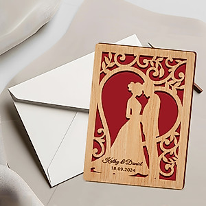EDSG Personalized Wooden Wedding Card Mr and Mrs Gifts Wedding Cards for Bride and Groom New Couples Anniversary Card for Women Wife Her Wedding Greeting Card with Any Name & Date(Design 1)