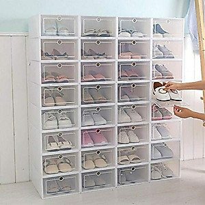 MONIPA 24 Pack Shoes Storage Boxes - Clear Plastic Foldable Stackable Shoe Organizer Containers Bins Holders for Closet Bedroom Small Space, 33x23x14 cm