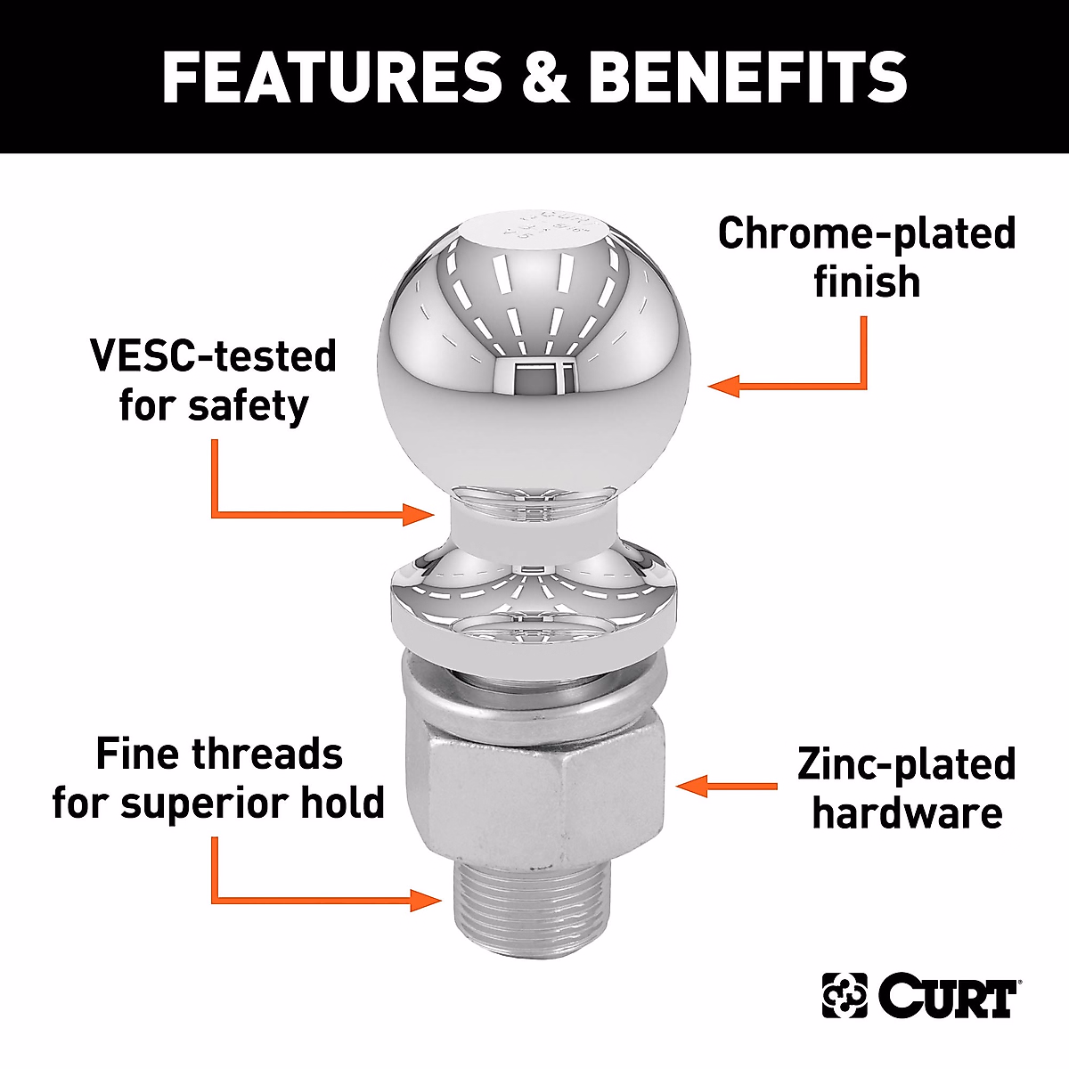 CURT 40068 Chrome Trailer Hitch Ball, 10,000 lbs, 2-5/16-Inch Diameter, 1-1/4 x 2-5/8-Inch Shank