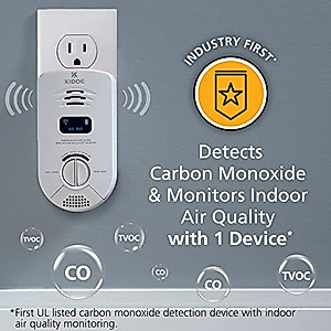 Kidde Smart Carbon Monoxide Detector & Indoor Air Quality Monitor, Plug In Wall, WiFi, Alexa Compatible Device, Voice & App Alerts