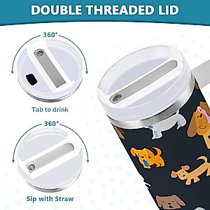 RPLIFE Cartoon Style Dogs Black 40oz Tumbler with Handle, Stainless Steel Water Bottle with Straw, Travel Coffee Tumbler