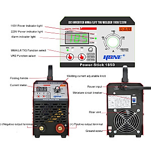 HONE ARC Welder, Actual 185Amp 110V/220V Stick Welder with Lift Tig Function, Digital IGBT Inverter Welding Machine with Hot Start Arc Force Anti-Stick VRD, High Duty Cycle for 1/16"-5/32" Welding Rod