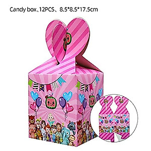 Pink Cartoon Candy Treat Boxes,12Pcs Cartoon Candy Gift Boxes Birthday Party Supplies Goodies Snack Box Gift Bags