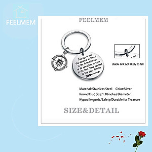 FEELMEM Graduation Gifts Courage Is Not The Absence of Fear Keychain Compass Keychain New Adventure Gift (silver)