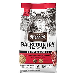 Merrick Backcountry Healthy Grains Kibble With Freeze Dried Raw Pieces, Great Plains Red Meat Recipe Dog Food - 4.0 lb. Bag