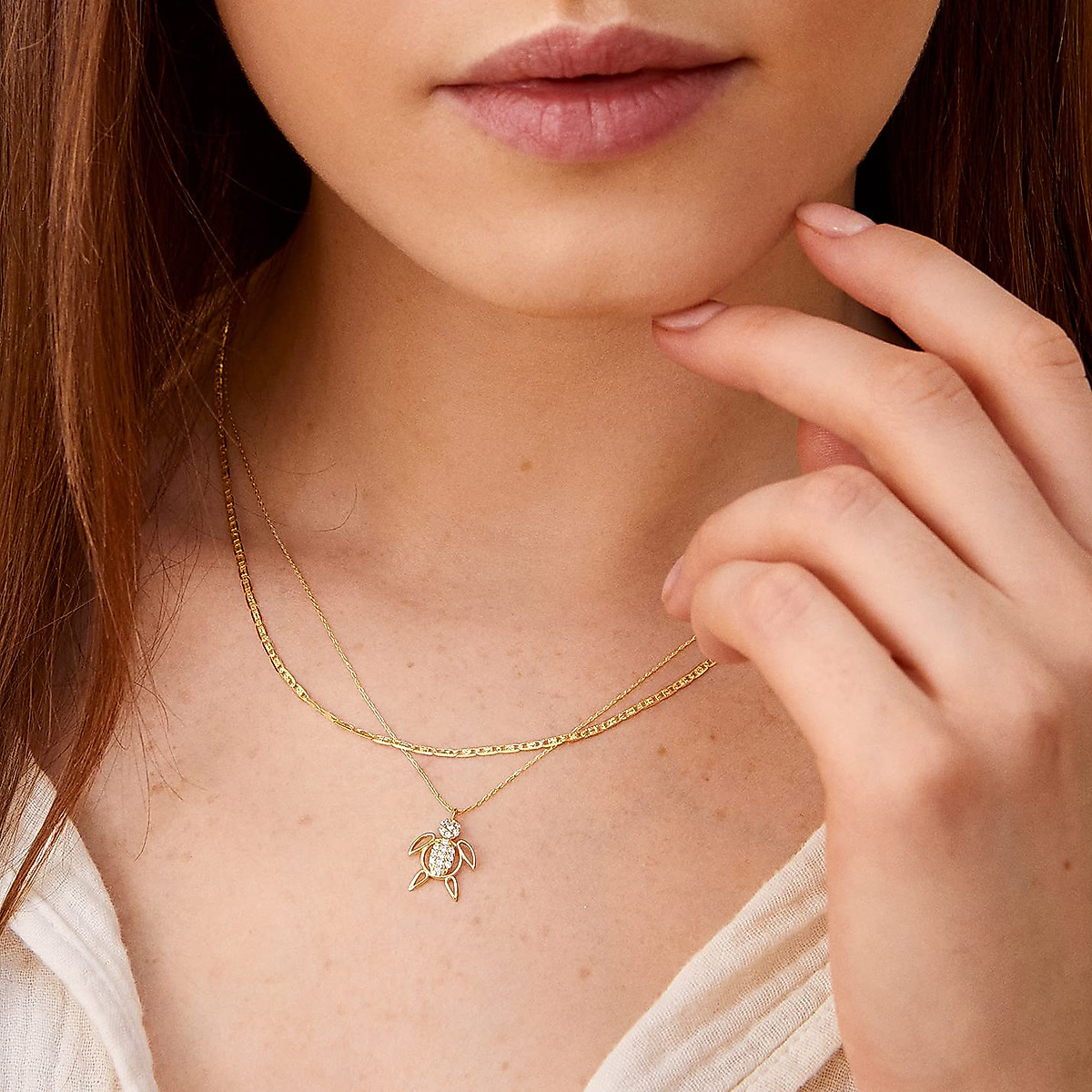 GELIN Turtle Necklace in 14K Solid Gold | 14K Yellow Gold Dainty Necklaces for Women, 18"