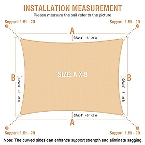 Duerer Sun Shade Sails Canopy 10' x 13' Rectangle, 95% UV Blockage, 185GSM Sail Shade Keep Cool for Patio, Garden, Pergola, Backyard, Outdoor Facility & Activities -Sand