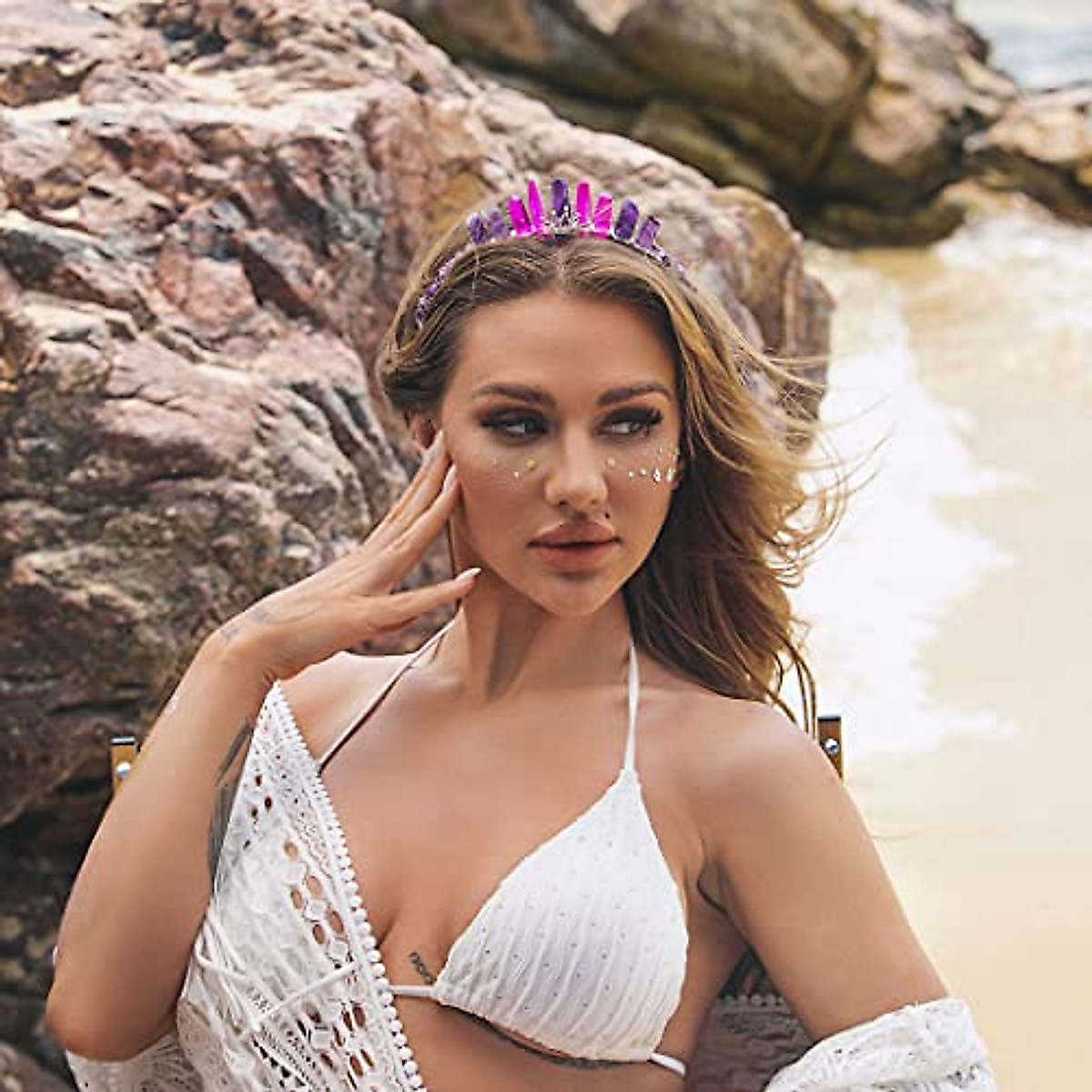 Formery Amethyst Quartz Crown Silver Purple Raw Crystal Headband Handmade Natural Stones Aura Tiara Headpiece for Women and Girls