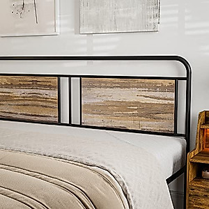 IKIFLY California King Bed Frames, Metal Cal King Platform Bed Frame with Wood Headboard/Footboard, Strong Steel Slats Support, Easy Assembly, No Box Spring Needed - Wood Brown