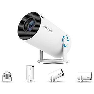 Mini Projector, Magcubic HY300 Auto Keystone Correction Portable Projector, 4K/ 200 ANSI Smart Projector with 2.4/5G WiFi, BT 5.0, 130 Inch Screen, 180 Degree Flip, Round Design, Home Video Projector
