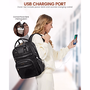 LOVEVOOK Leather Backpack for Women 15.6 Inch, Vintage Laptop Backpack with USB, Spacious Work Backpack Fits Business Office Travel College Black