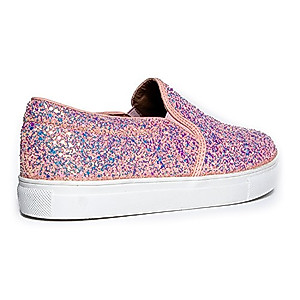 J. Adams Glimmer Sneakers for Women - Casual Glam Slip On Walking Shoes - Pink Glitter - 8