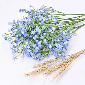 JIFTOK Babys Breath Artificial Flowers, 12 Pcs Fake Flowers Gypsophila Bouquet Fall Flowers Artificial for Decoration, Real Touch Silk Flower for Wedding Christmas DIY Party Home Garden Office(Blue)