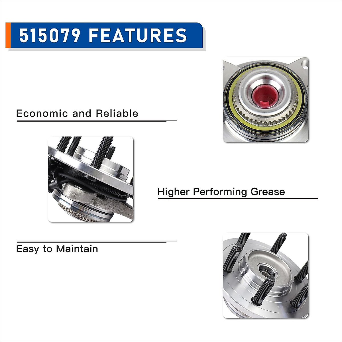 MACEL 515079 4WD Front Wheel Hub Bearing Assembly Compatible with 2004-2008 Ford F150, 2006-2008 Lincoln Mark LT 6 Lugs W/ABS