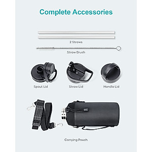 BUZIO 32oz Insulated Stainless Steel Water Bottle with Straw Lid, Spout Lid, Hand Lid and Carrying Pouch, Double Wall Water Bottle, Leakproof BPA Free Water Falsk Travel Thermo, Indigo Crush