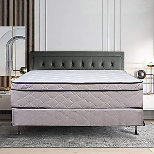 Greaton 13 Innerspring Eurotop Mattress and 4-inch Split Box Spring/Foundation Set with Frame No Assembly Required, Full XL, 53x79