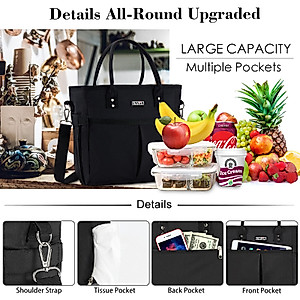 UYLIA Lunch Bags for Women,Insulated Lunch Tote Bag with Adjustable Shoulder Strap, Lunch Box with Drinks Holder for Adults Men Work Picnic Beach Workout (Black, Large)