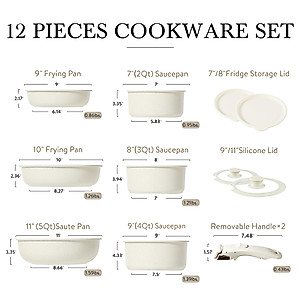 CAROTE 12pcs Pots and Pans Set, Non Stick Cookware Set Detachable Handle, Induction Kitchen Cookware Sets Nonstick with Removable Handle, RV Cookware Set, Oven Safe