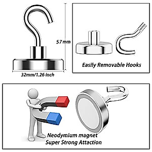 Elefama 100LB Magnetic Hooks Heavy Duty for Hanging BBQ Grill Utensils Tools Coat Wreaths Outdoor Strong Neodymium Rare Earth Magnets Hook Hangers for Refrigerator Locker Cruise Cabins