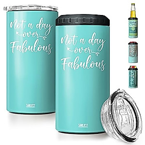 SANDJEST Not a Day Over Fabulous Tumbler Can Cooler 12oz - Inspirational Motivation 4-in-1 Design Tumblers Cans Coozie Travel Mug Cup Birthday, Mothers Day Gifts For Women, Friends, Besties, Sisters