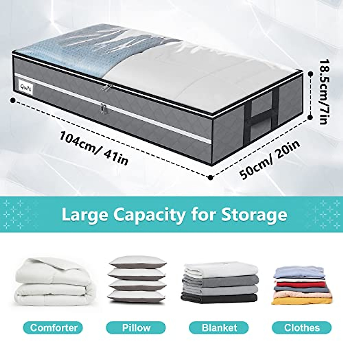 GARPROVM Under Bed Storage Bags, Organizer Container Clothes Storage Foldable Bags for Clothing, Sweaters, Comforter, Blanket, Pillows,Toys