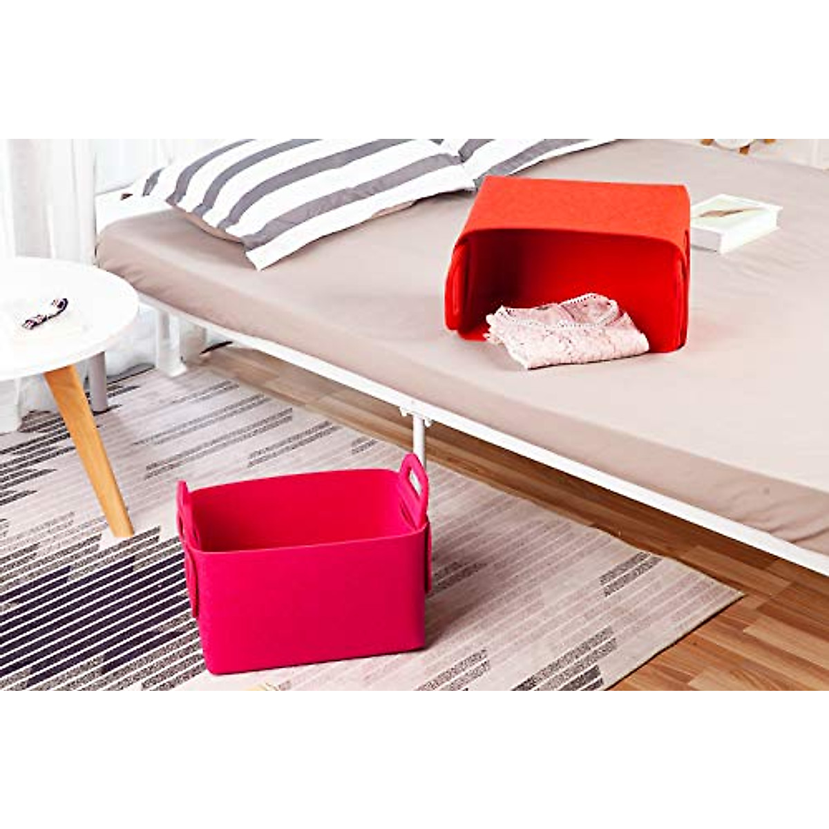 Storage Basket Felt Storage Bin Collapsible & Convenient Box Organizer with Carry Handles for Office Bedroom Closet Babies Nursery Toys DVD Laundry Organizing